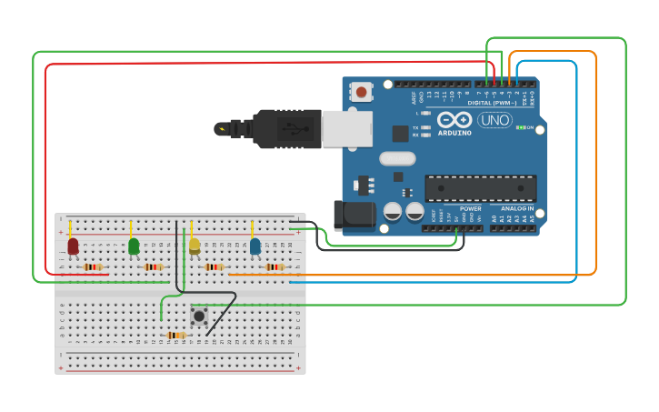 Circuit design LED SERIAL BLINK USING SWITCH - Tinkercad
