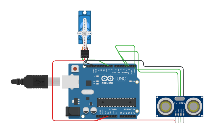 Circuit design SMART DUSTBIN | Tinkercad