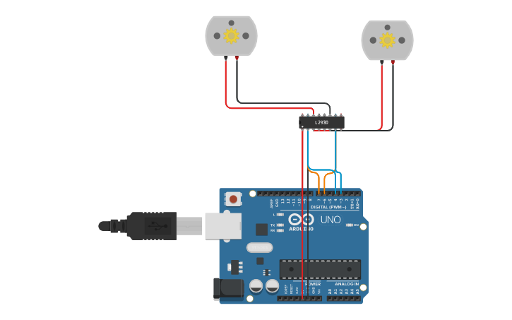 Circuit design Aansturen wagentje met L298N | Tinkercad