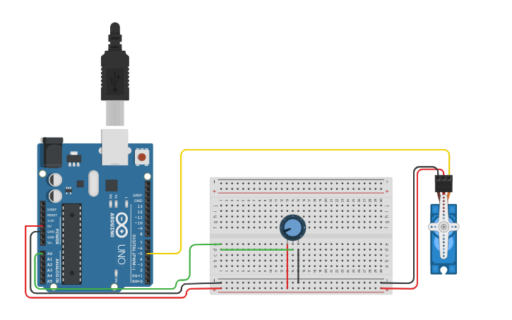 Circuit design servo motor com potenciometro - Tinkercad