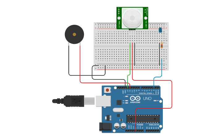 Circuit design การบ้าน PIR Motion Sensor - Tinkercad