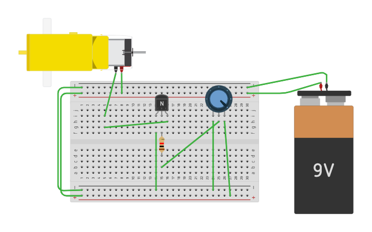 Circuit design Motor + Transistor | Tinkercad