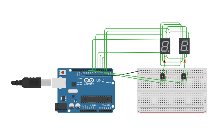 Circuit design Keyboard 7-segment with serial monitor - Tinkercad
