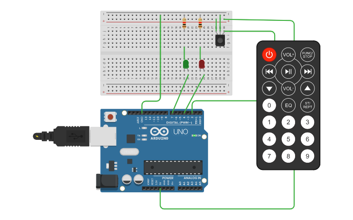 Circuit design Pratica 8 IR Sensor/Comando - Tinkercad