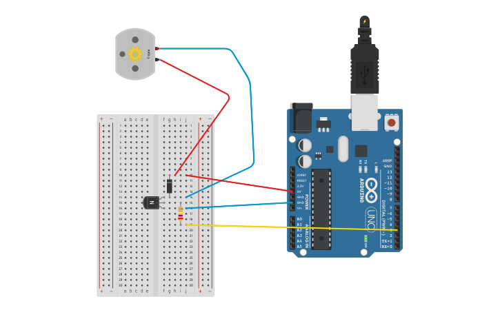 Circuit design dcmotor arduino control model - Tinkercad