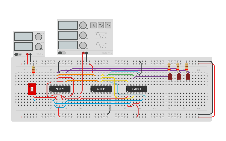 Circuit design 3-Bit Synchronous Counter - Tinkercad