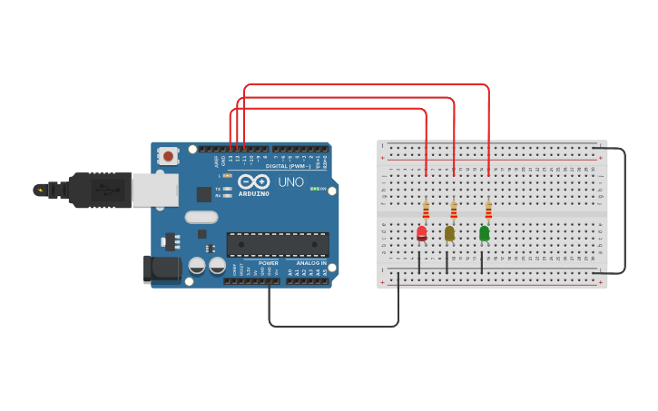 Circuit design Traffic Light - Tinkercad