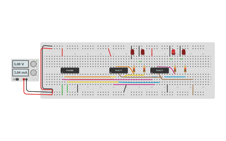Circuit design 2 to 4 decoder - Tinkercad