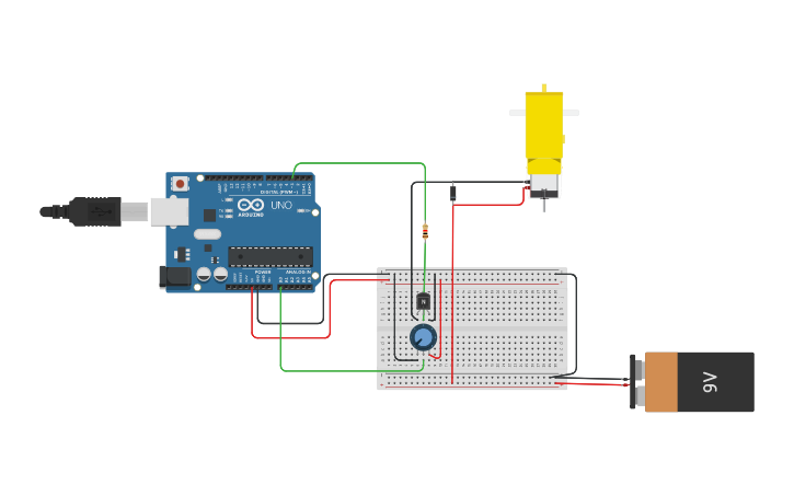 Circuit design potenciometro y motor | Tinkercad