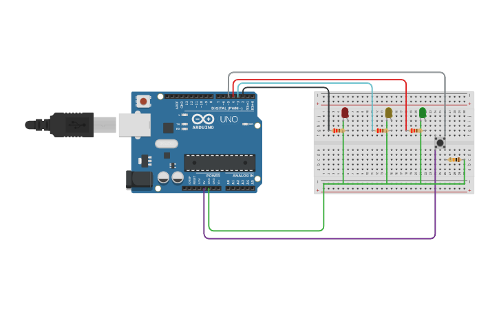 Circuit design semaforo con pulsador(2) - Tinkercad