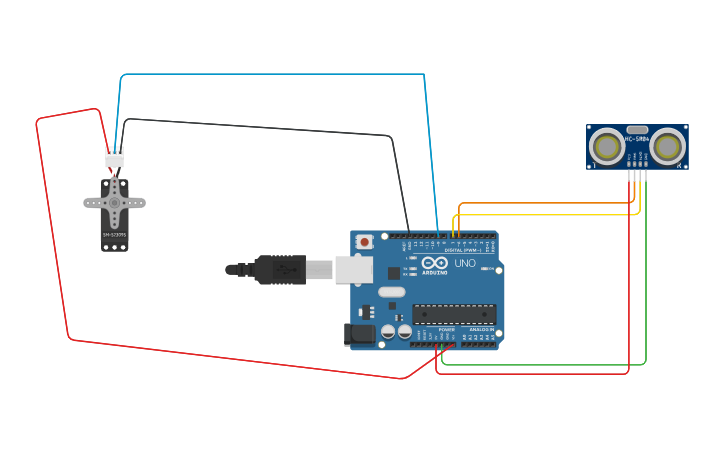 Circuit design Project with ultrasonic sensor - Tinkercad