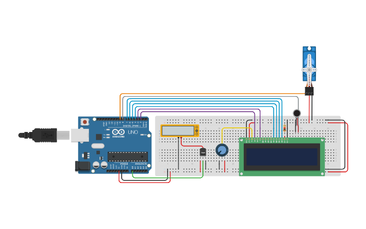 Circuit design Temperature sensor and LCD screen | Tinkercad