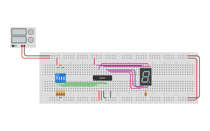 Circuit design decodificador 7 segmentos - Tinkercad