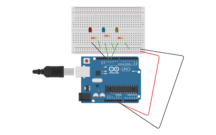 Circuit design 3leds variable - Tinkercad