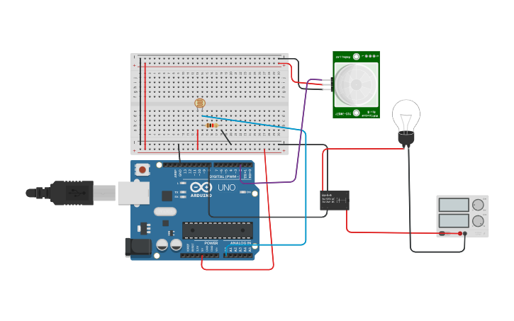 Circuit design Automatic Room Lighting System - Tinkercad