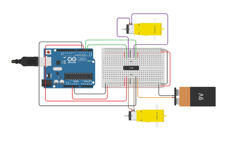 Circuit design programación de puente H con dos motores - Tinkercad