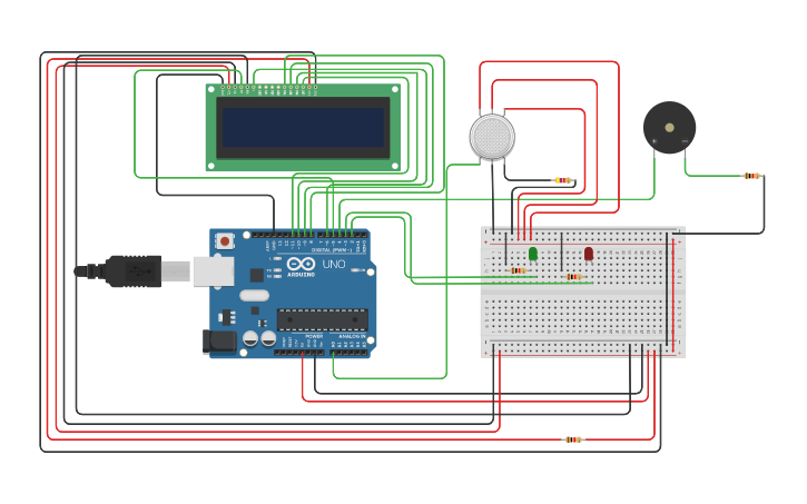 Circuit design GAS LEAKAGE DETECTOR - Tinkercad