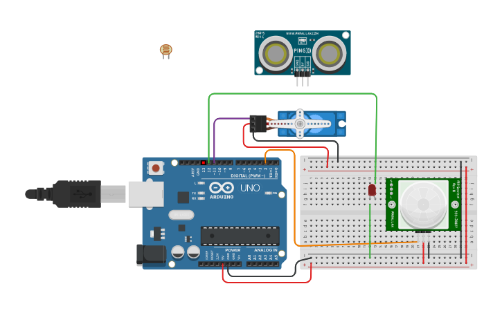Circuit design manejo servo con sensor - Tinkercad Circuit design manejo servo con sensor - Tinkercad
