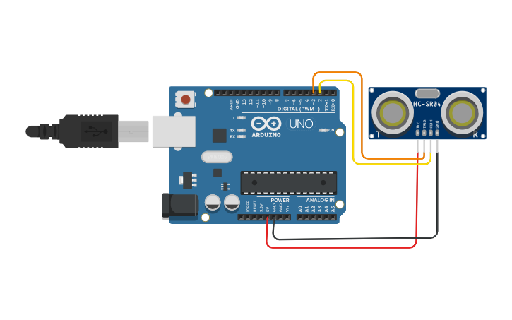 Circuit design Arduino Ultrasonic Sensor | Tinkercad