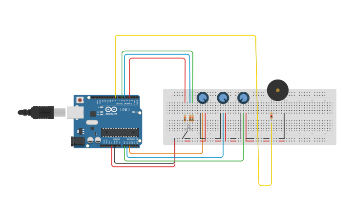 Circuit design Led RGB y Potenciometros - Tinkercad