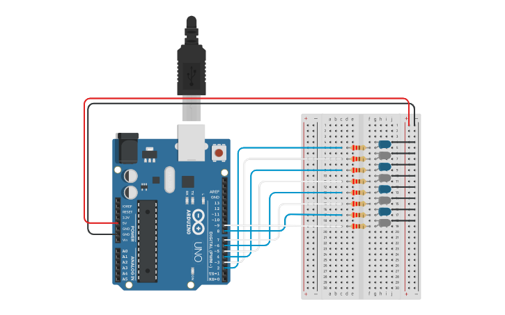 Circuit design Secuencias de leds con Arduino - Tinkercad
