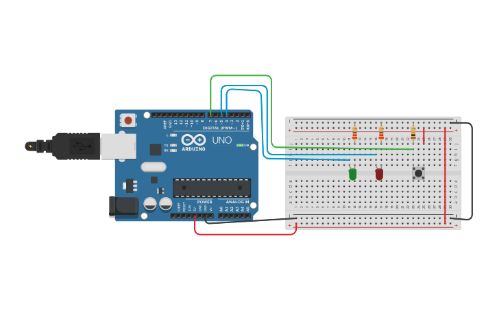 Circuit design encender dos leds con un pulsador - Tinkercad Circuit design encender dos leds con un pulsador - Tinkercad