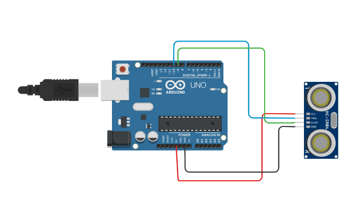 Circuit design Arduino Ultrasonic Distance Measurement - Tinkercad
