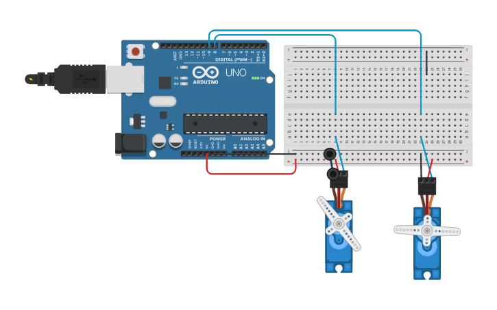 Circuit design 2 servo - Tinkercad
