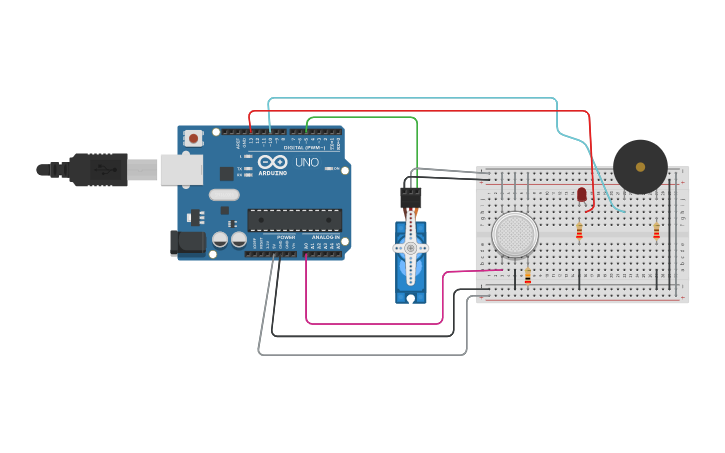 Circuit design Smoke detection using MQ2 - Tinkercad