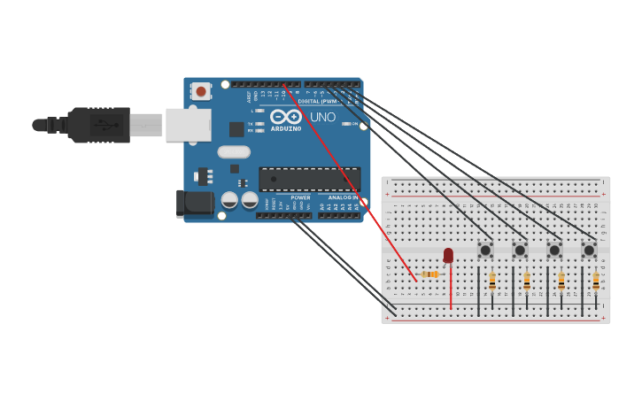Circuit design 4 botones pa - Tinkercad
