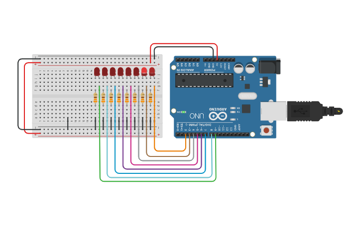 Circuit design Writing 8-bit Binary to LEDs - 2 | Tinkercad