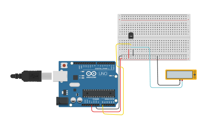Circuit design sensor de temperatura - Tinkercad Circuit design sensor de temperatura - Tinkercad