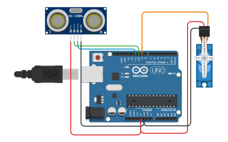 Circuit design Smart Dustbin - Tinkercad