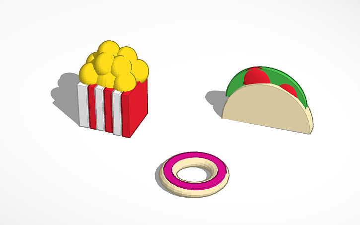 3D design A donut popcorn and toco - Tinkercad