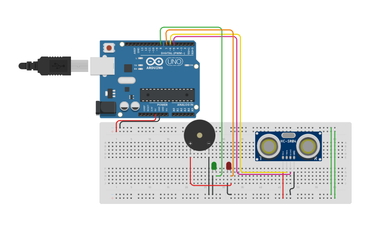 Circuit design Burning LED with Ultra Sonic Distance Sensor - Tinkercad