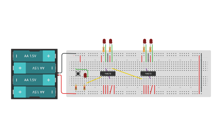 Circuit design Contador Binario FlipFlop JK 74HC73 - Tinkercad