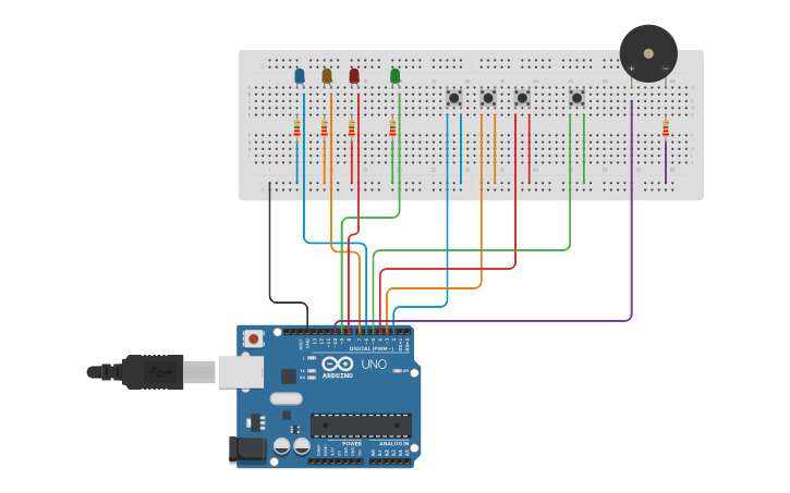 Circuit design Automated Quiz Buzzer System - Tinkercad