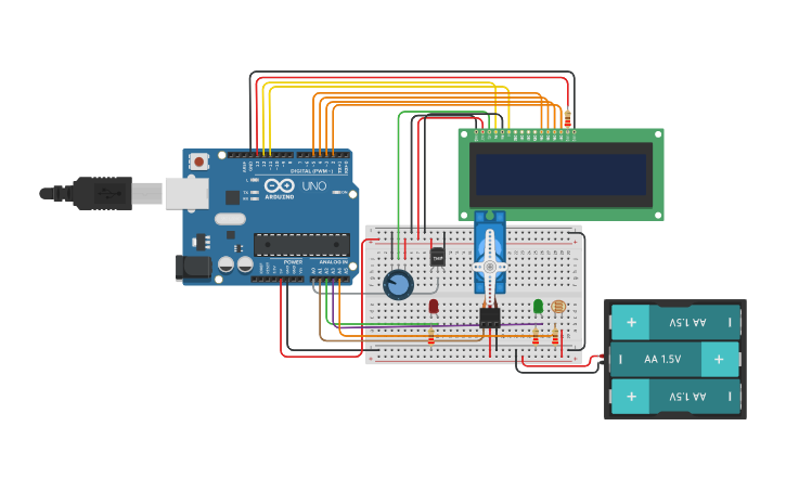 Circuit design 2.- Abrir y cerrar ventanas dependiendo del clima con sensor de humedad - Tinkercad