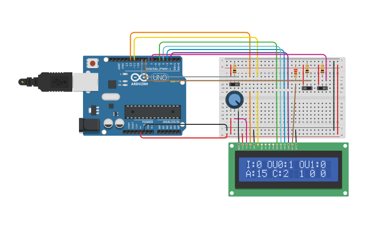 Circuit design Arduino parking system - Tinkercad