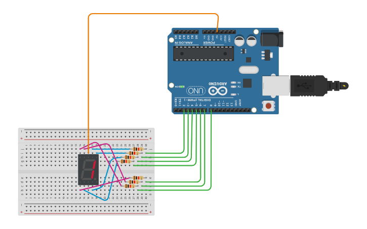 Circuit design 7 segment display 0~9 - Tinkercad