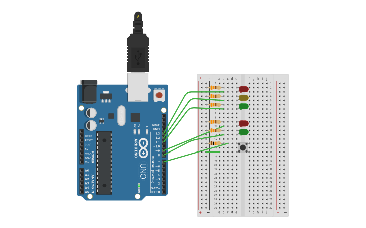 Circuit design Traffic Light - Tinkercad