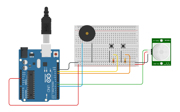Circuit design alarma sencilla | Tinkercad
