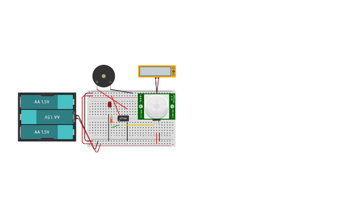 Circuit design Attiny PIR sensor with buzzer and LED - Tinkercad