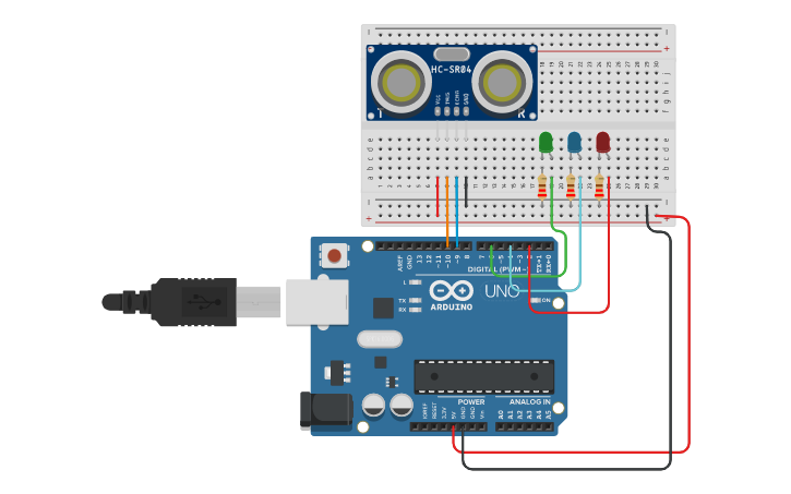 Circuit design Sensore di distanza 2 - Tinkercad