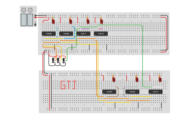 Circuit design Portas Lógicas AND, NAND, OR e NOR com 2 e 3 Entradas. | Tinkercad