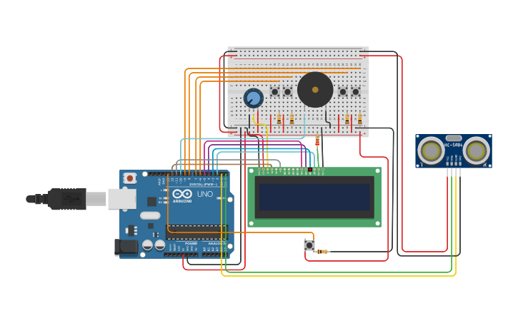 Circuit design Ping pong game with distance sensor - Tinkercad
