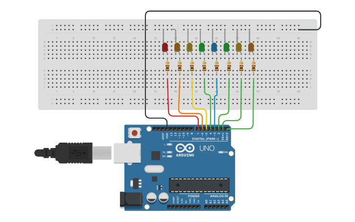 Circuit design 8 Running LED - Tinkercad