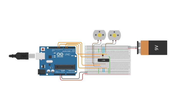 Circuit design 2 DC motors - Tinkercad