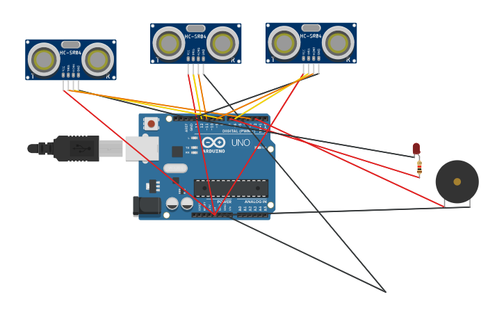 Circuit design 3 ULTRA SONIC SENSORS | Tinkercad