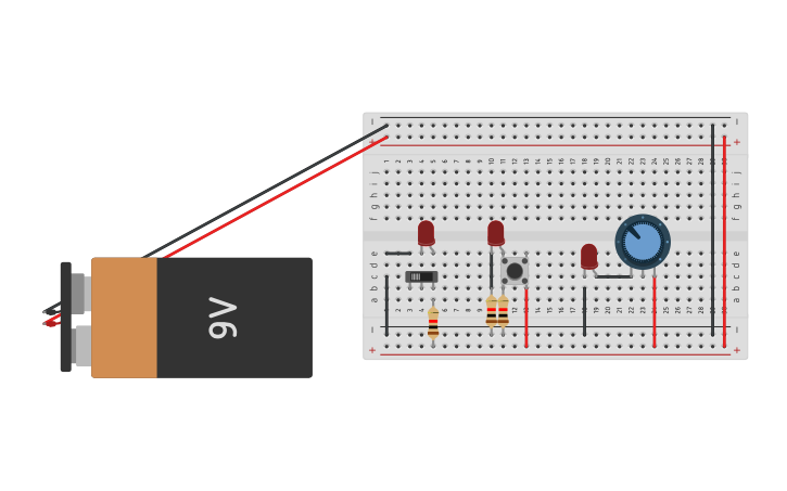 Circuit design Práctica de encendido de led con un pulsador, un potenciómetro y un interruptor ...